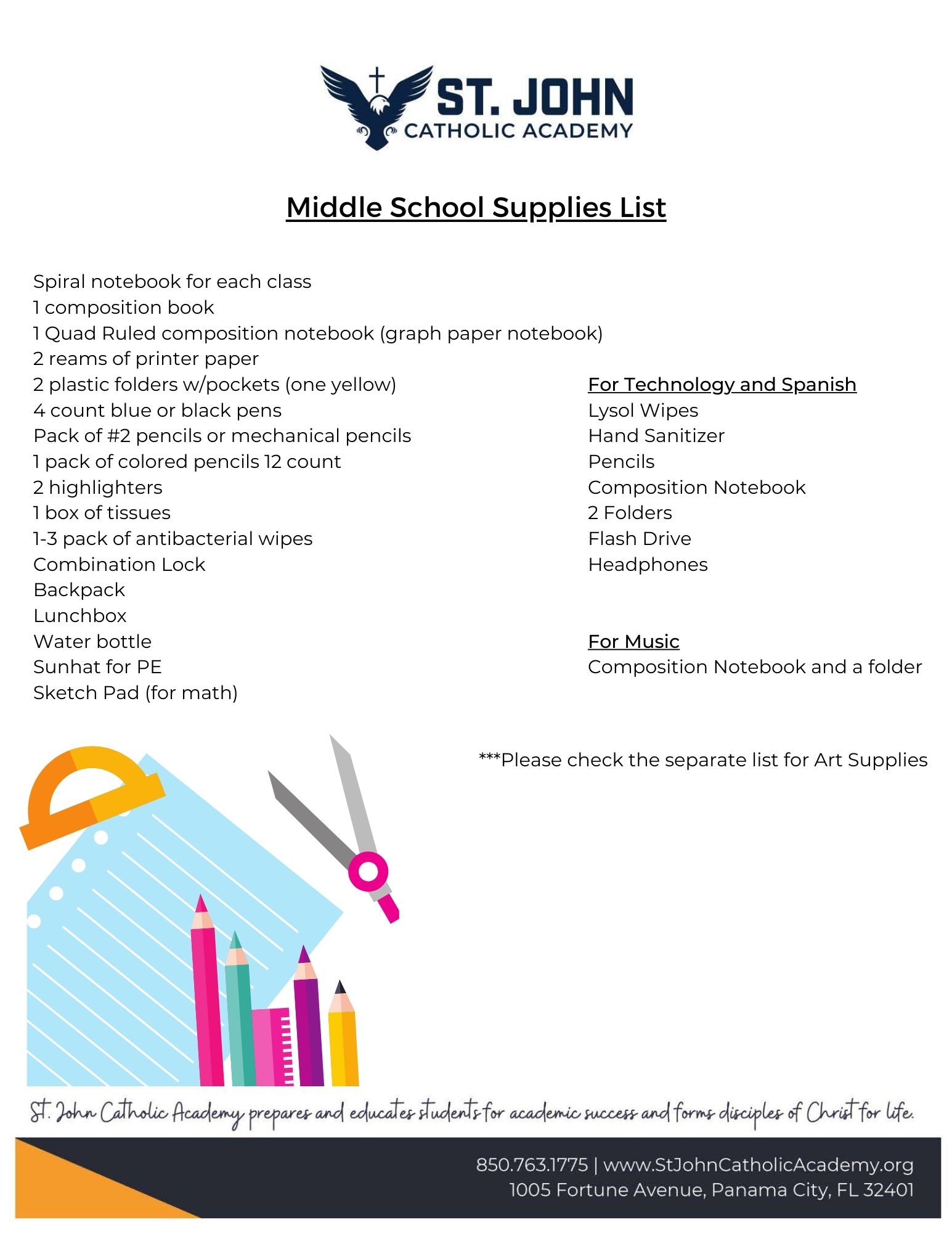 School Supplies – St. John Catholic Academy